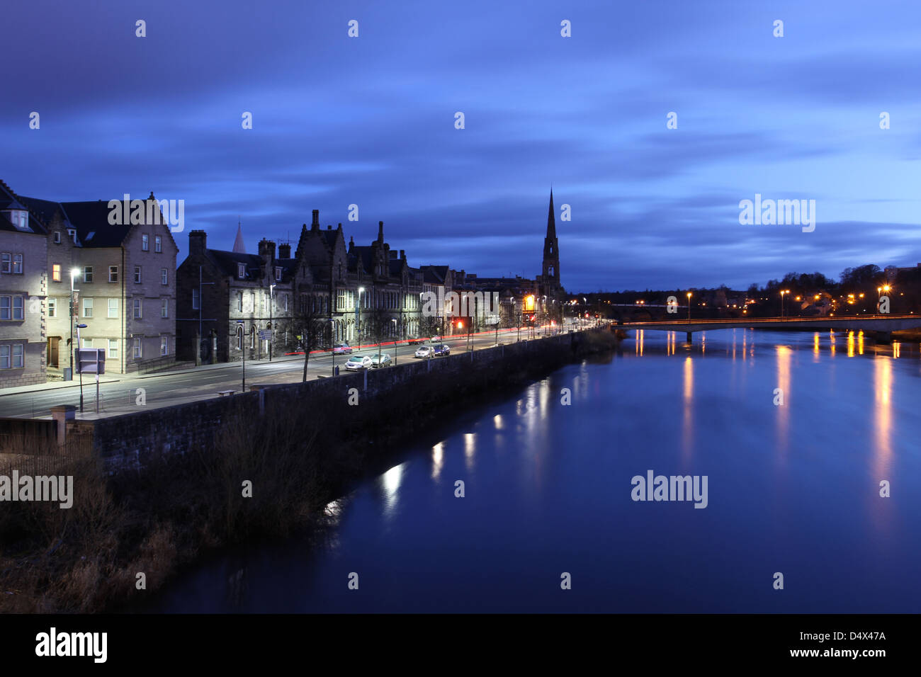 Perth waterfront and River Tay at dawn Scotland February 2012 Stock ...