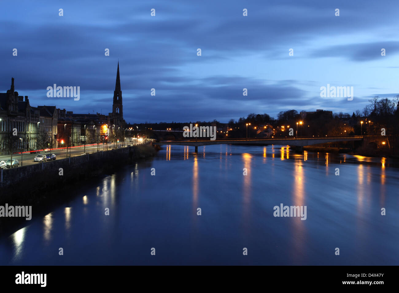 Perth waterfront and River Tay at dawn Scotland February 2012 Stock ...