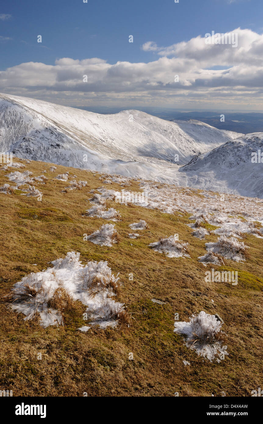 Surreal Ice crusted patches of grass on Dollywaggon Pike in winter in ...