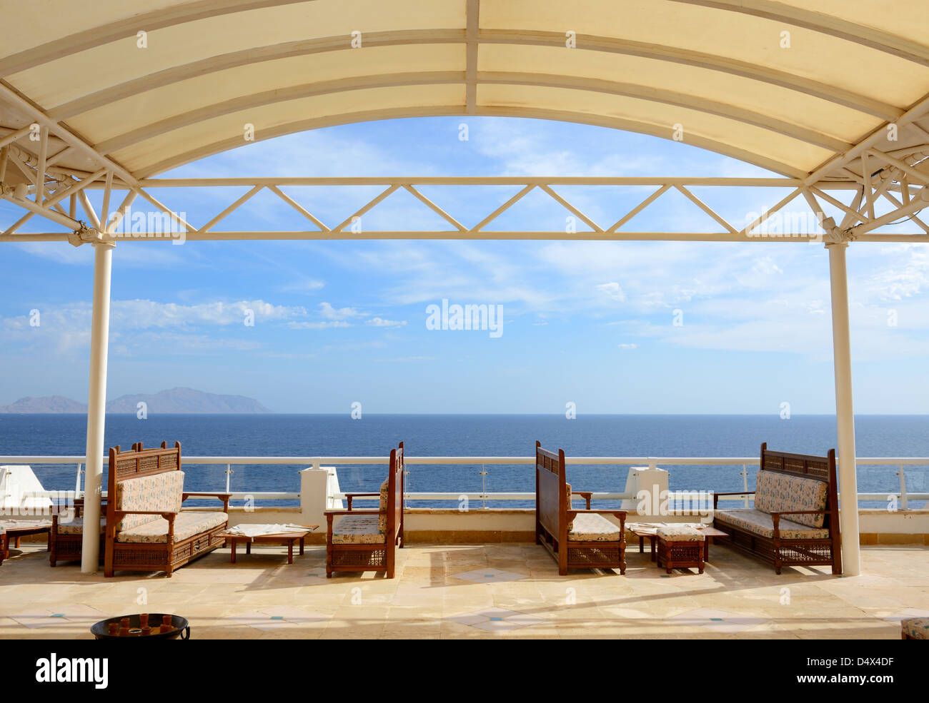The sea view outdoor terrace at luxury hotel, Sharm el Sheikh, Egypt ...
