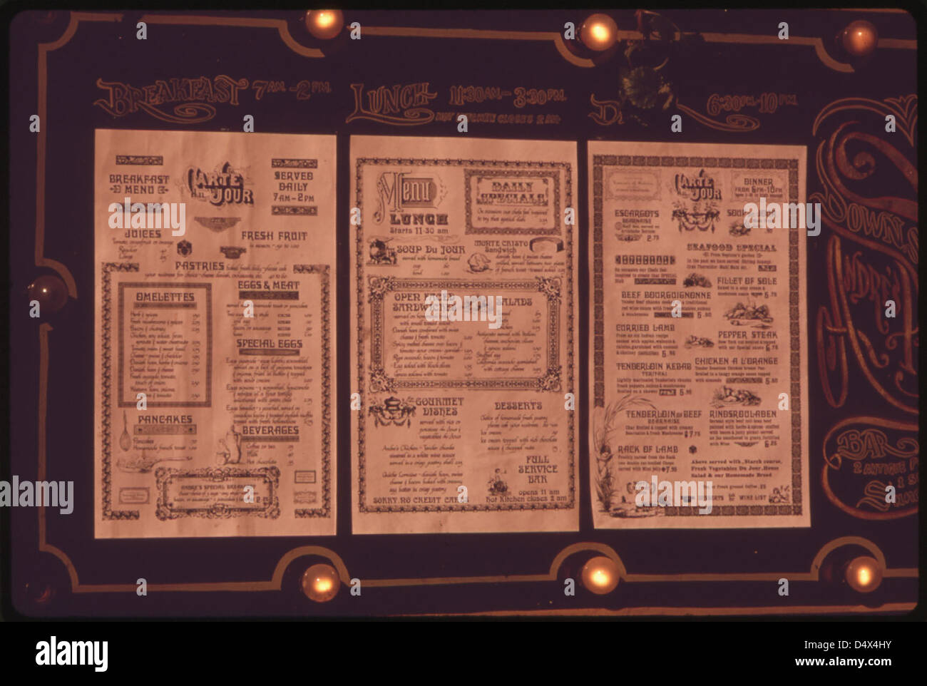 A menu from Andre's Restaurant in February 1974 showcases the dining ...