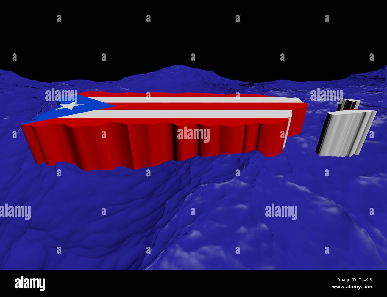 Puerto Rico map flag in abstract ocean illustration Stock Photo - Alamy