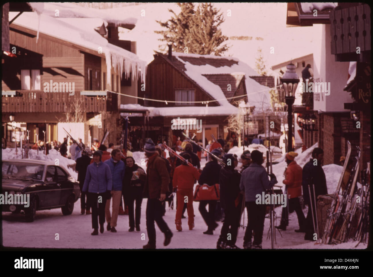 A 1974 photograph showing the village of Vail, Colorado. The image ...