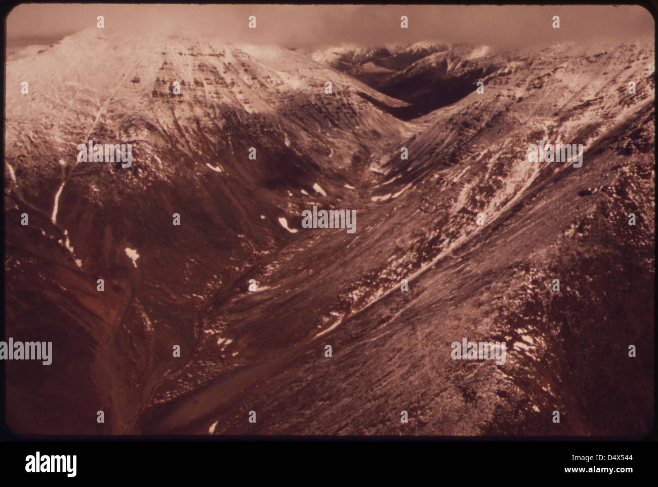 A photograph from August 1973 showing a distant view north toward ...