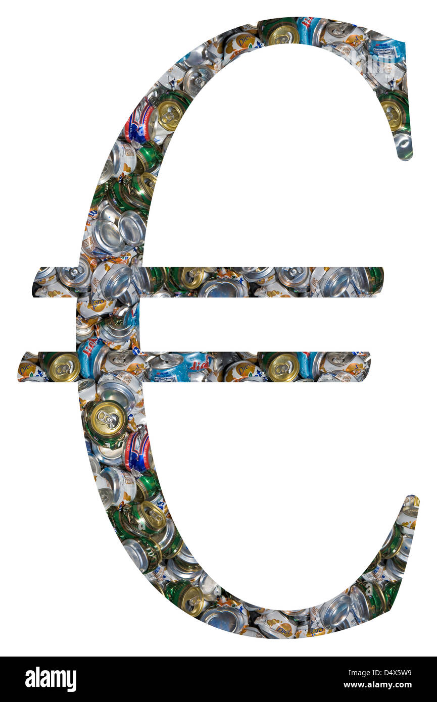 Euro currency symbol made of crushed aluminum cans Stock Photo - Alamy