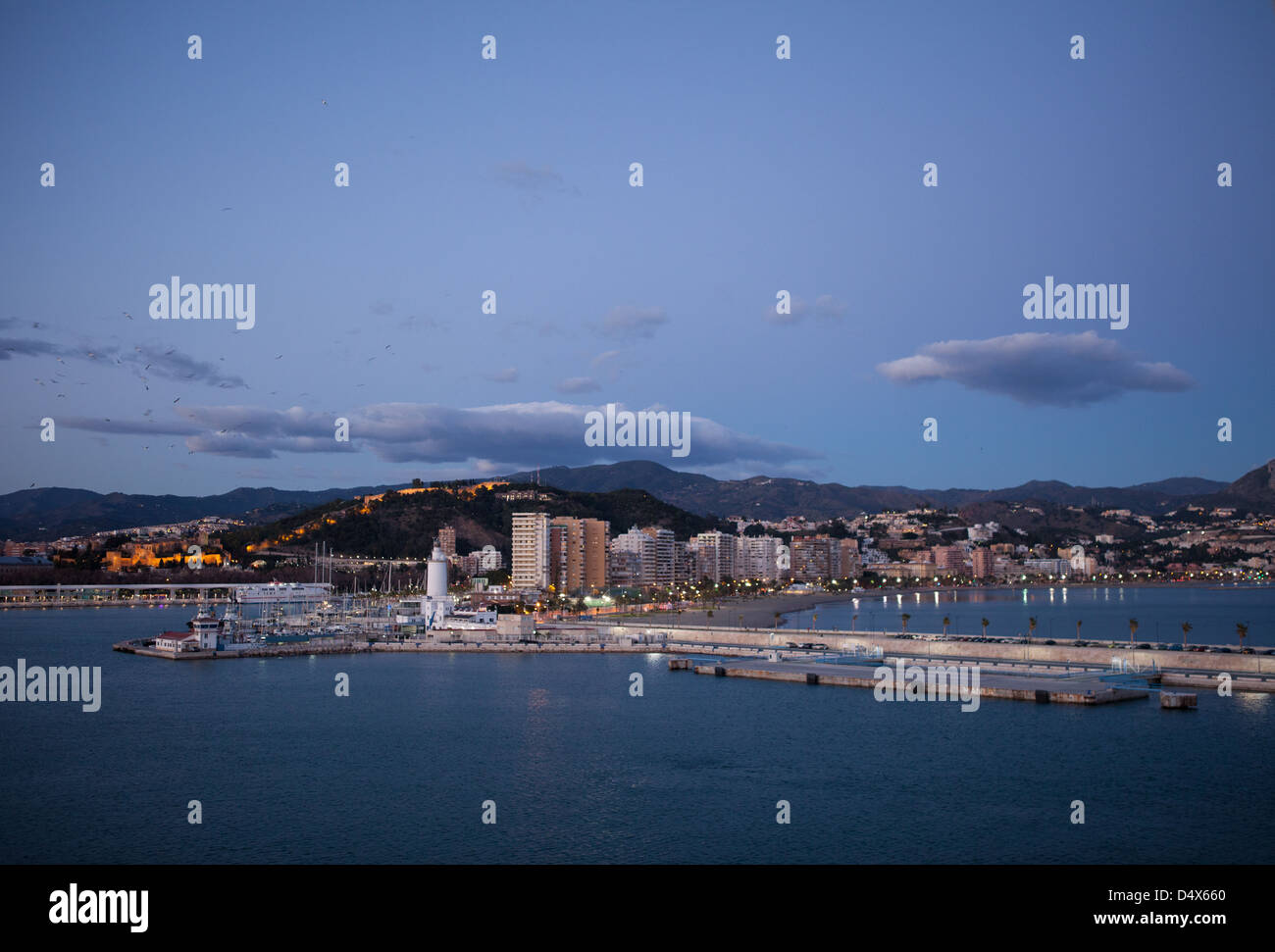 Malaga seafront and harbour showing the Cruise liner dock, for visiting ...
