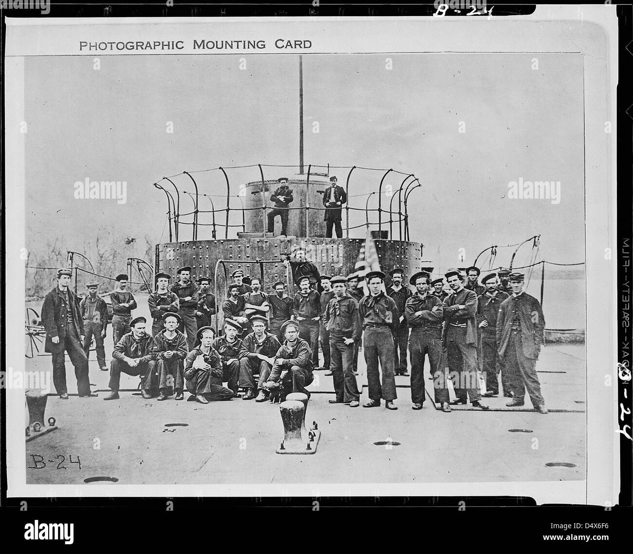 A photograph of the crew aboard the ironclad warship Monitor during the ...