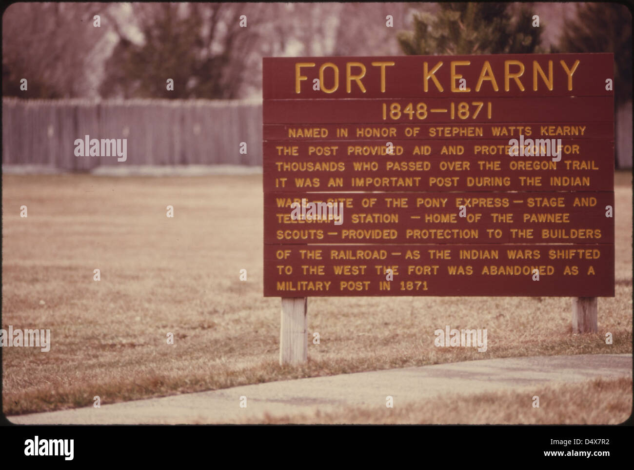 A photograph of the historical sign at Fort Kearny, Nebraska, noting ...