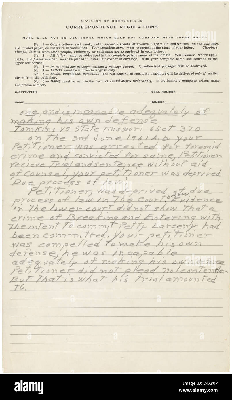 This document from June 5, 1962, features Clarence Gideon's petition ...