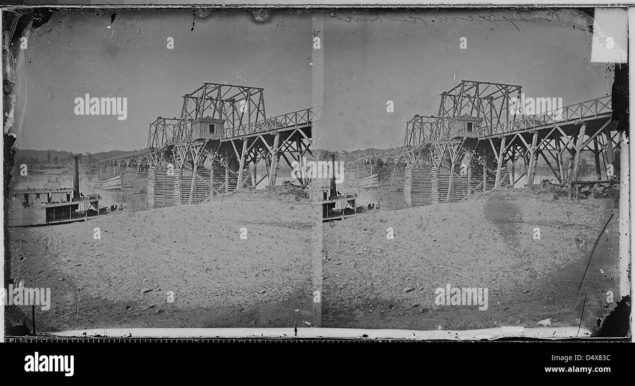 A Mathew Brady photograph of a bridge across the Tennessee River, built ...
