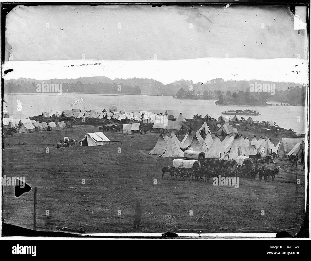 A Civil War-era photograph by Mathew Brady captures a military camp on ...