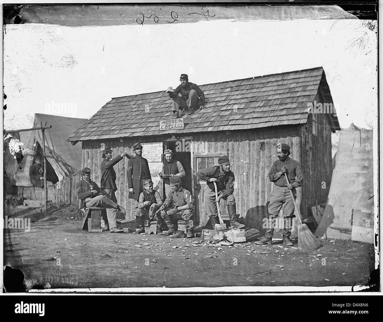 A photo by Mathew Brady of Pine Cottage, used as winter quarters for ...