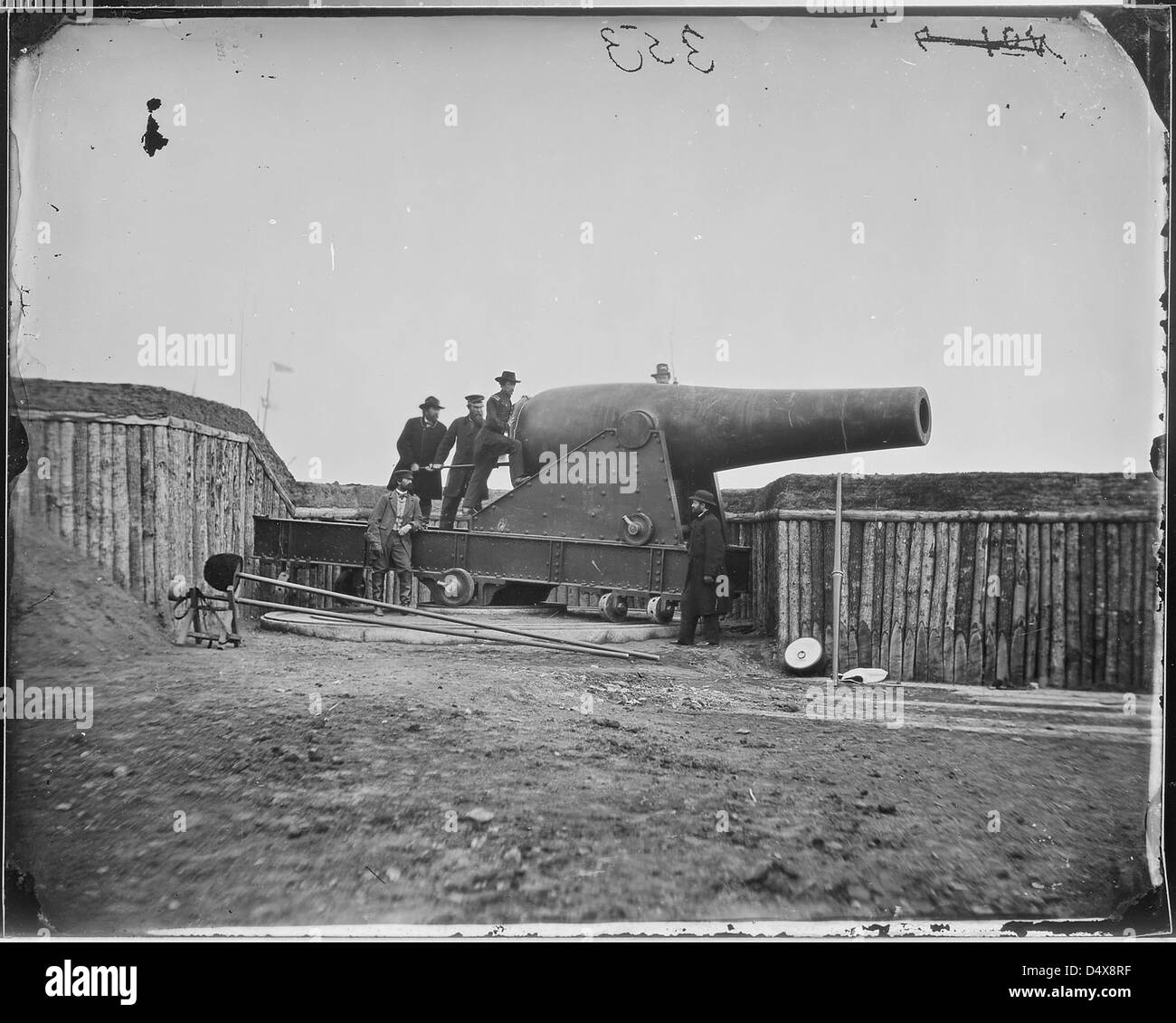 A photograph of the largest cannon mounted at Battery Rodgers during ...