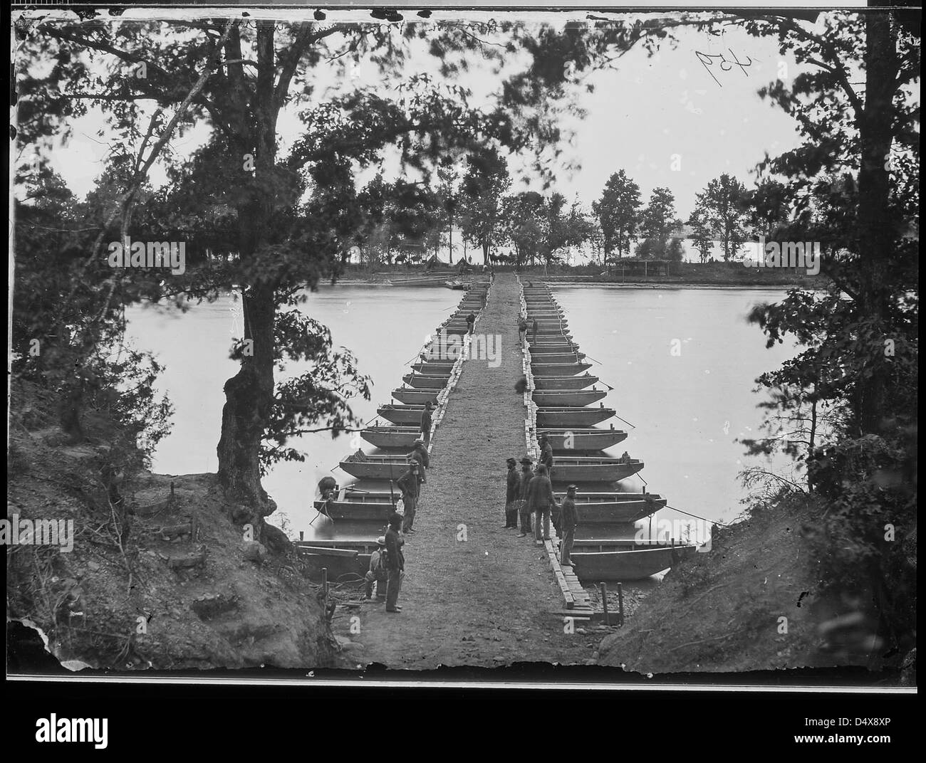 A Civil War photograph of the lower pontoon bridge at Deep Bottom on ...
