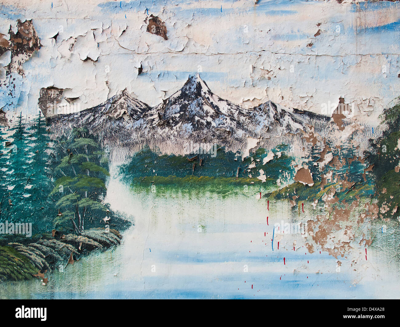 decayed painting of mountain scene Stock Photo - Alamy