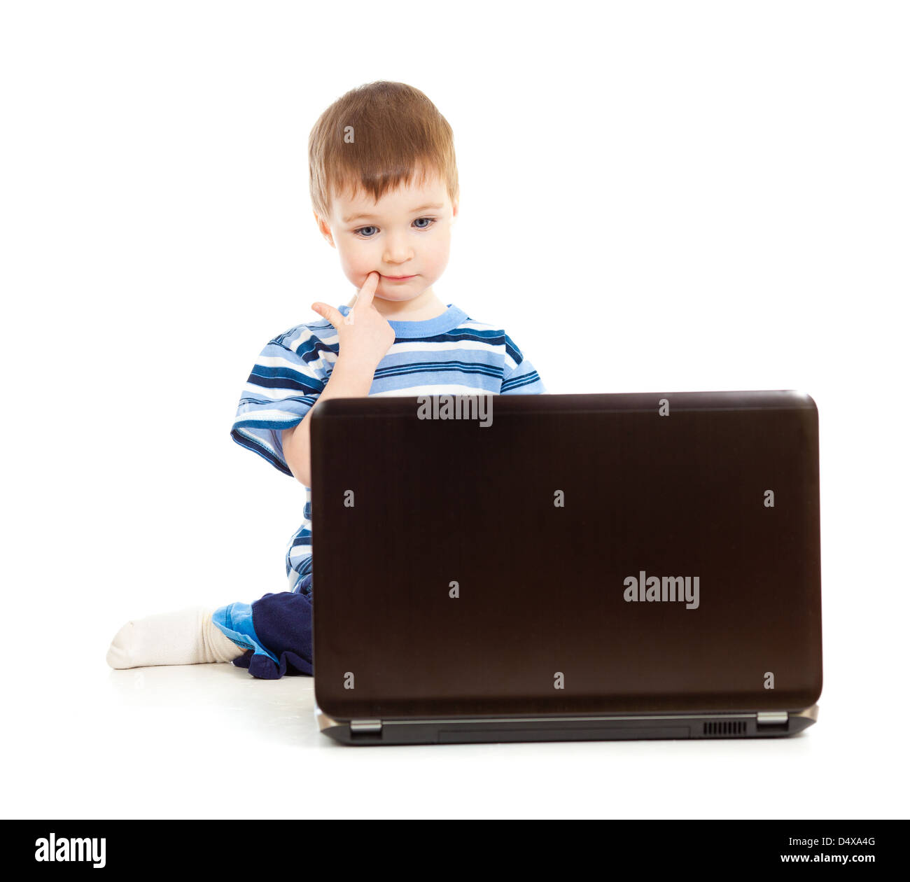 serious kid with notebook on white background Stock Photo - Alamy