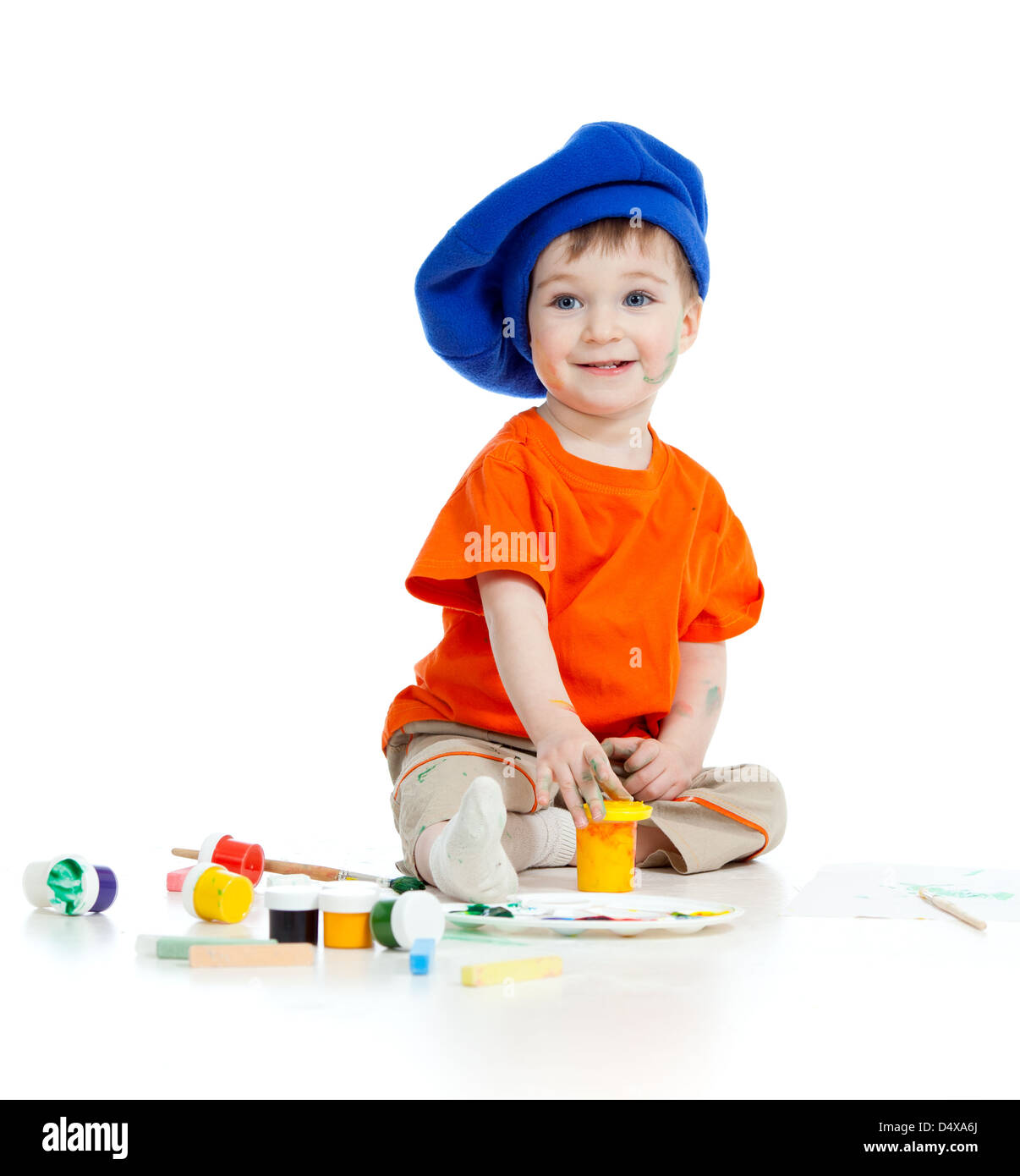small artist child with paints Stock Photo - Alamy