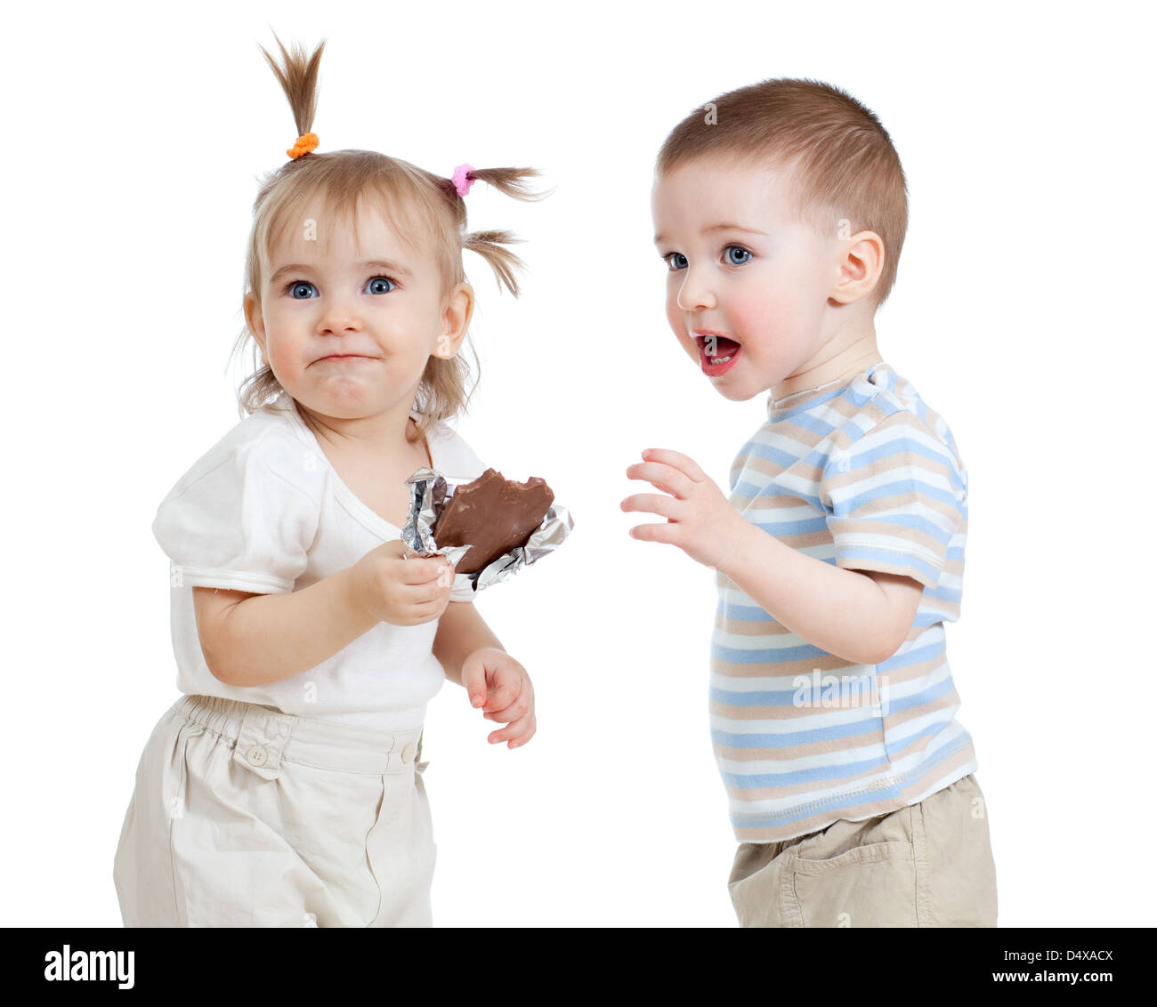 funny children eating chocolate isolated on white Stock Photo - Alamy