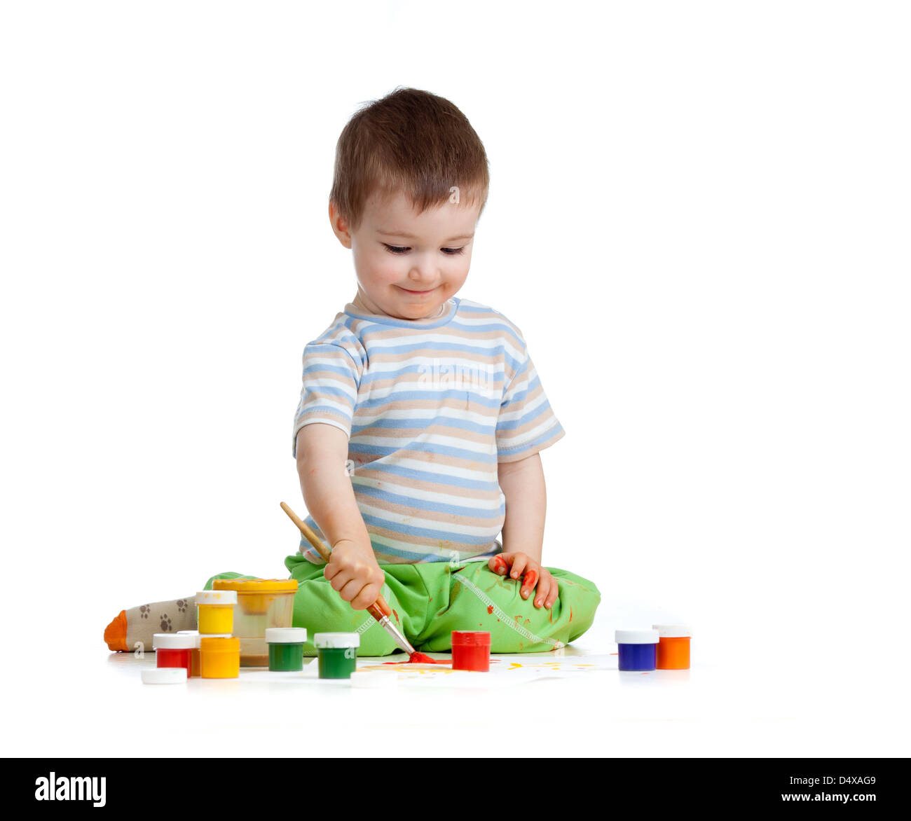 kid drawing with paints Stock Photo - Alamy