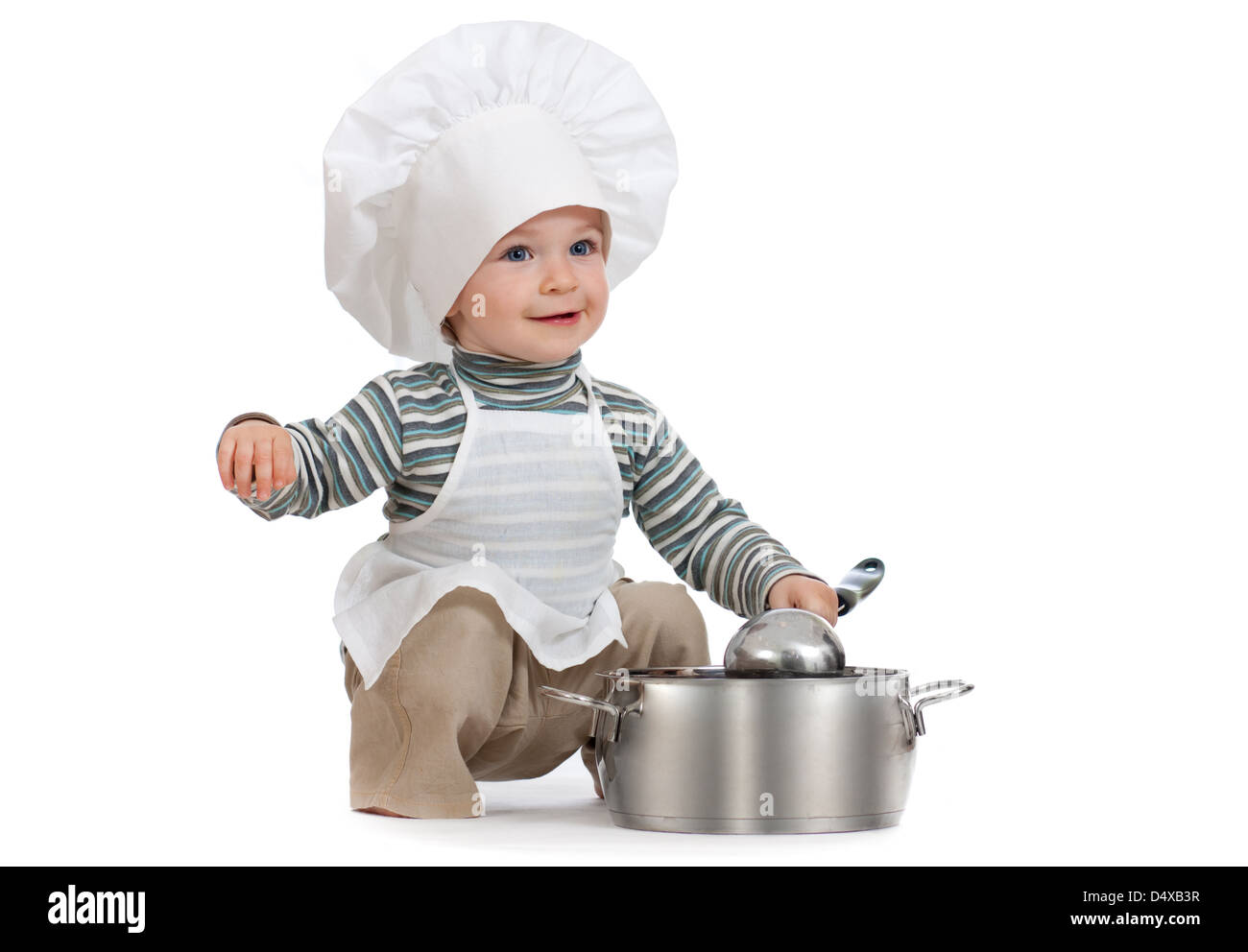 kitchen boy with pan isolated on white Stock Photo - Alamy