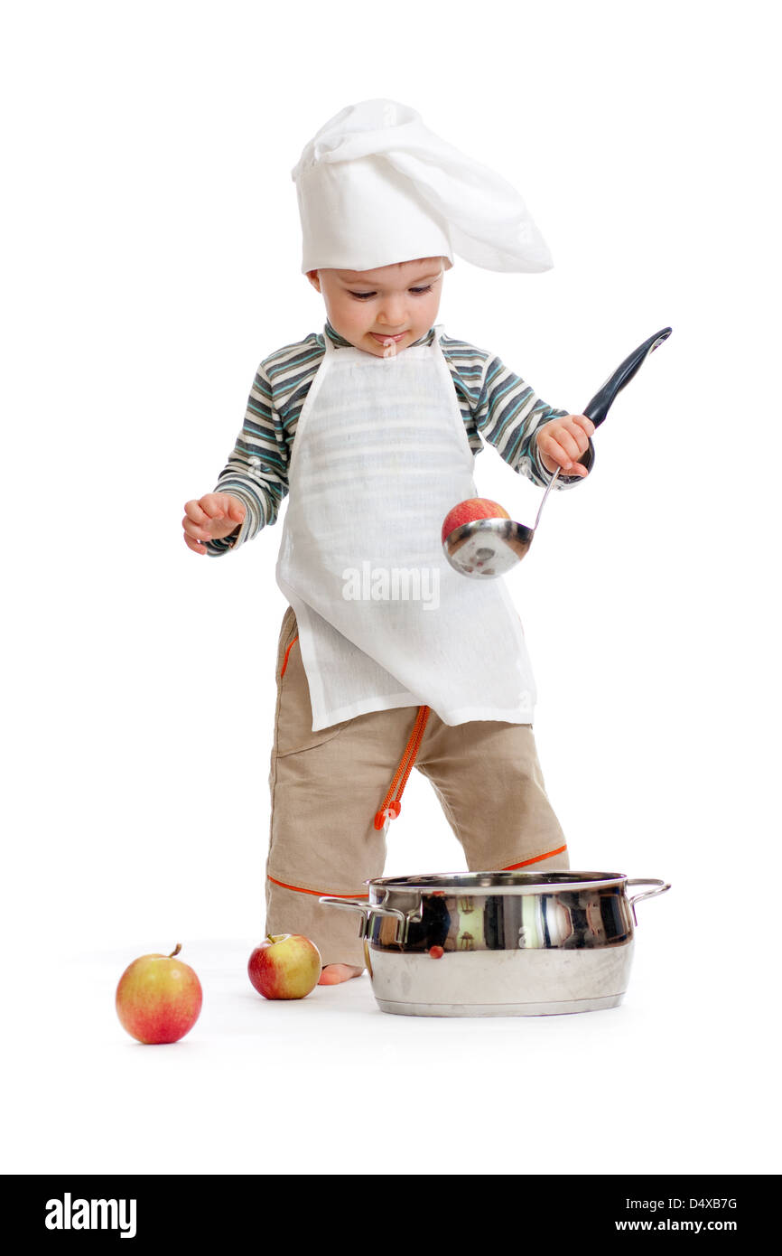kitchen boy with pan isolated on white Stock Photo - Alamy