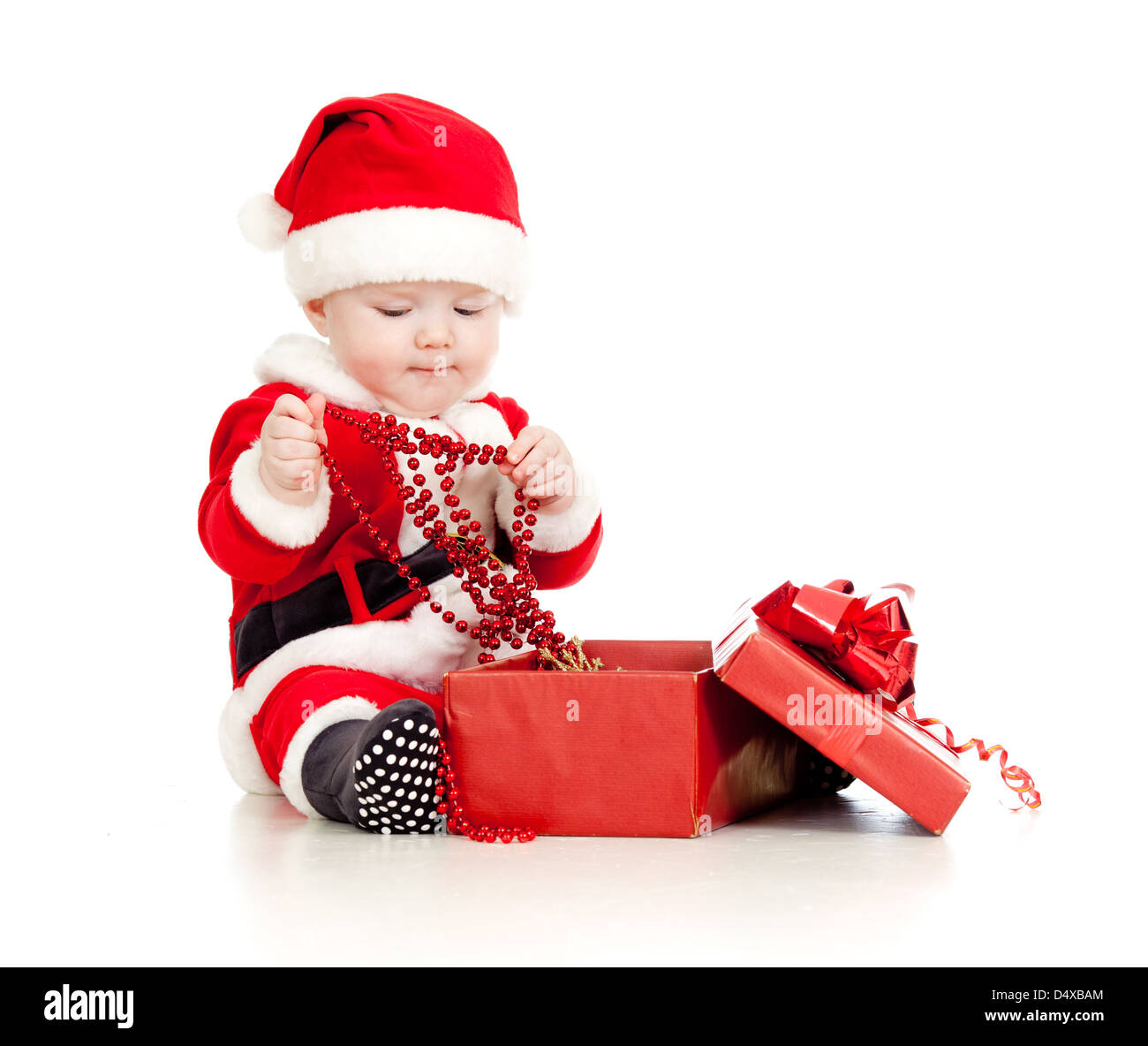 Santa Claus baby with gift box isolated on white background Stock Photo ...