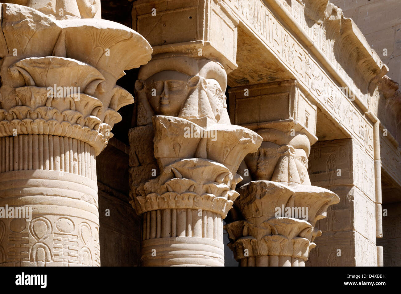 Egypt. Detail of the decorative Column capitals on the colonnades that ...