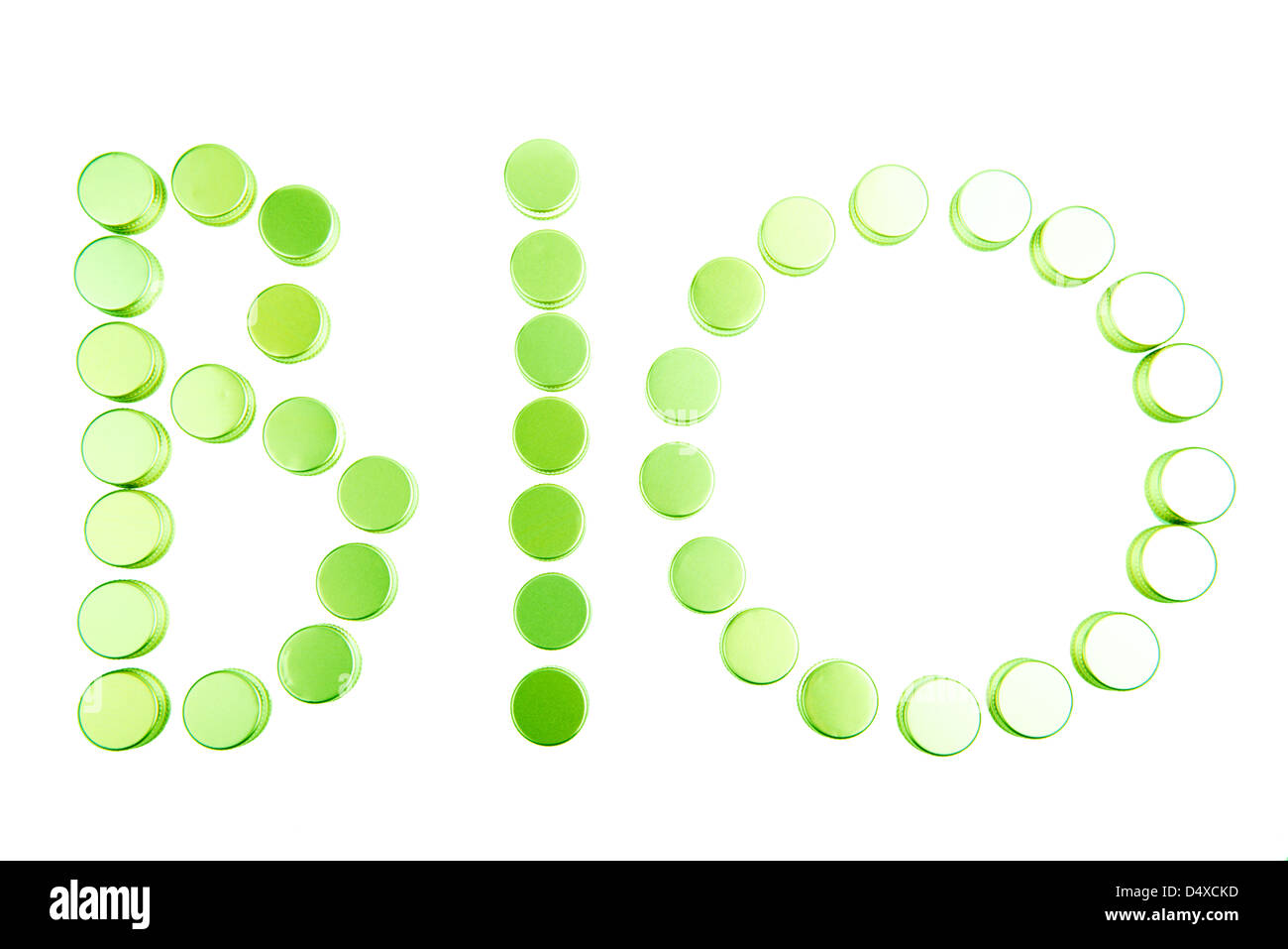 Bio Text From Metal Screw Caps Isolated on White Stock Photo - Alamy