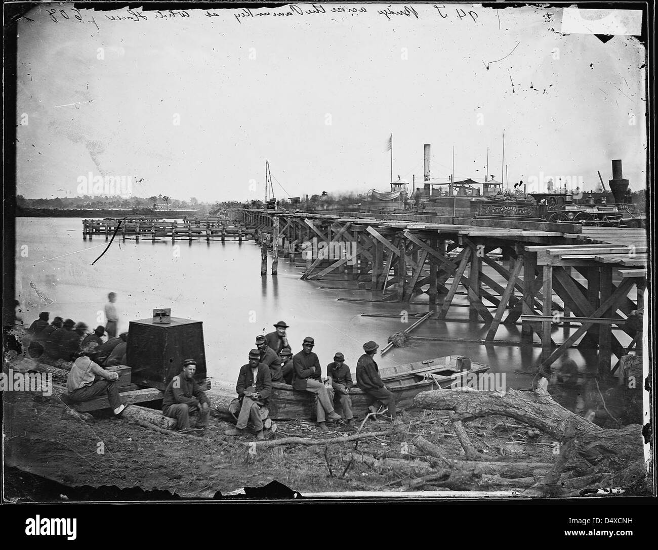 A photograph by Mathew Brady depicts a bridge crossing the Pamunkey ...