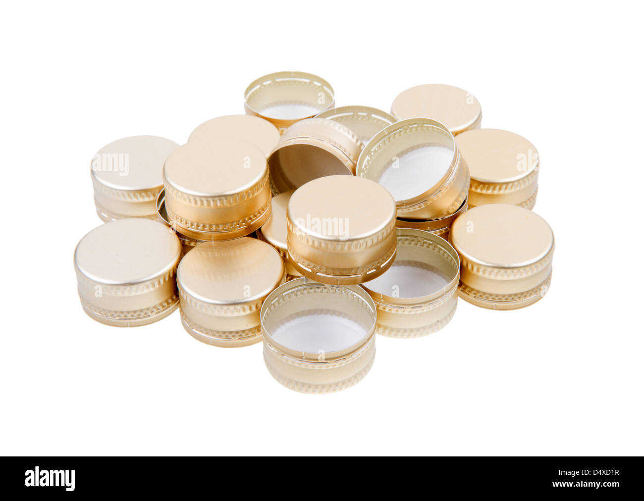 A Pile of Yellow Metal Screw Caps Isolated On White Background Stock ...