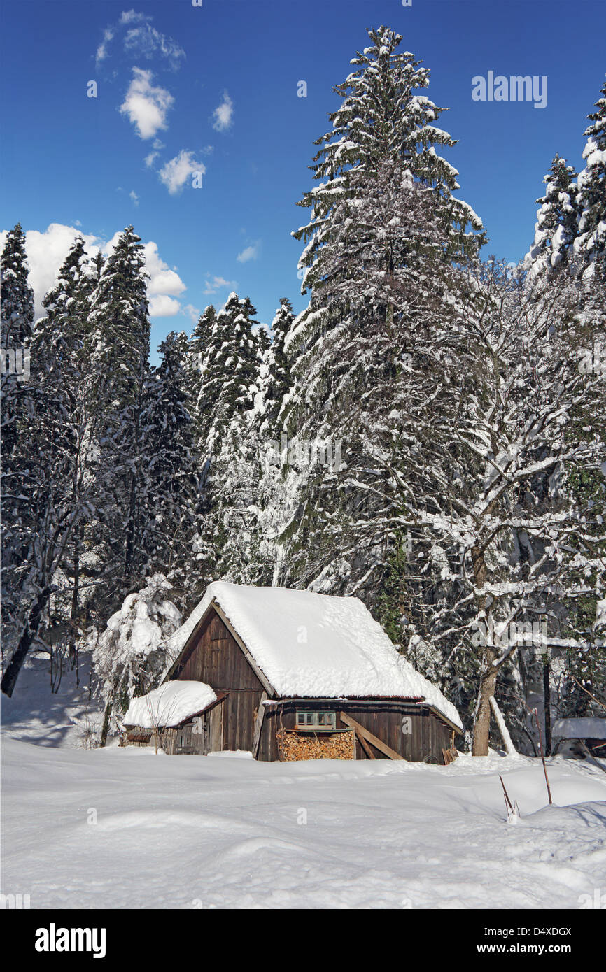 Snowed wooden house hi-res stock photography and images - Alamy