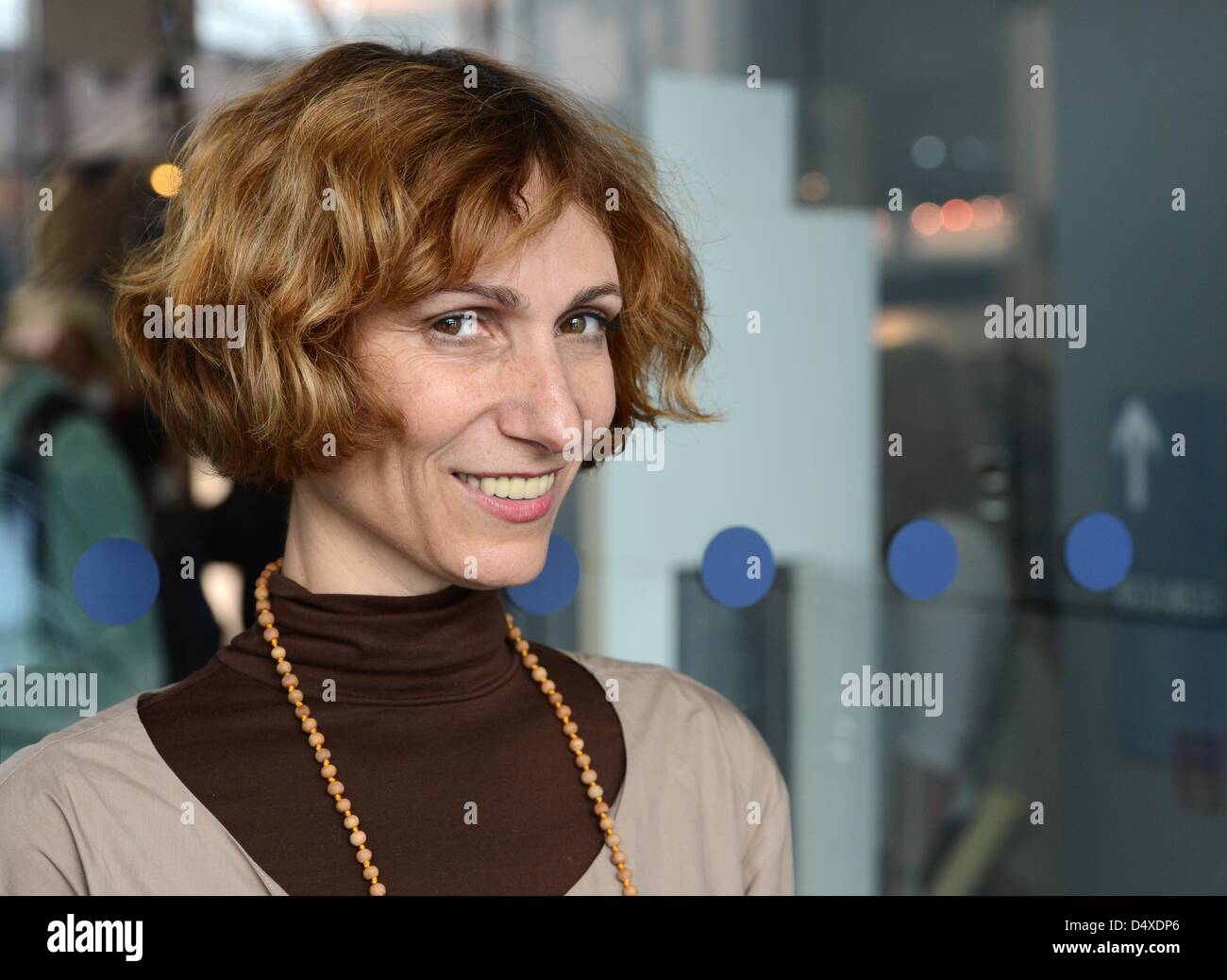 Israeli writer Nili Landesman poses at the book fair in Leipzig ...