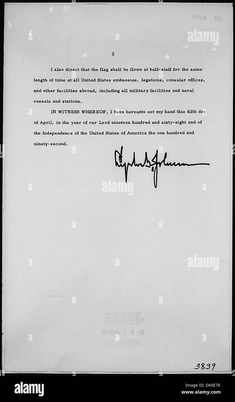 Presidential Proclamation 3839 of April 5, 1968, by President Lyndon B ...
