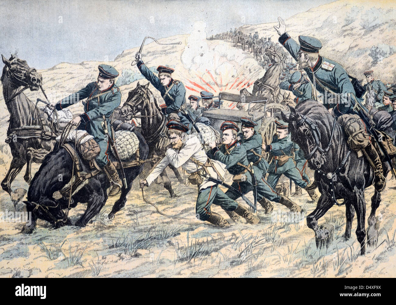 Early or Old Illustration of War or Land Battle in Manchuria Between Russian and Japanese Troops ...