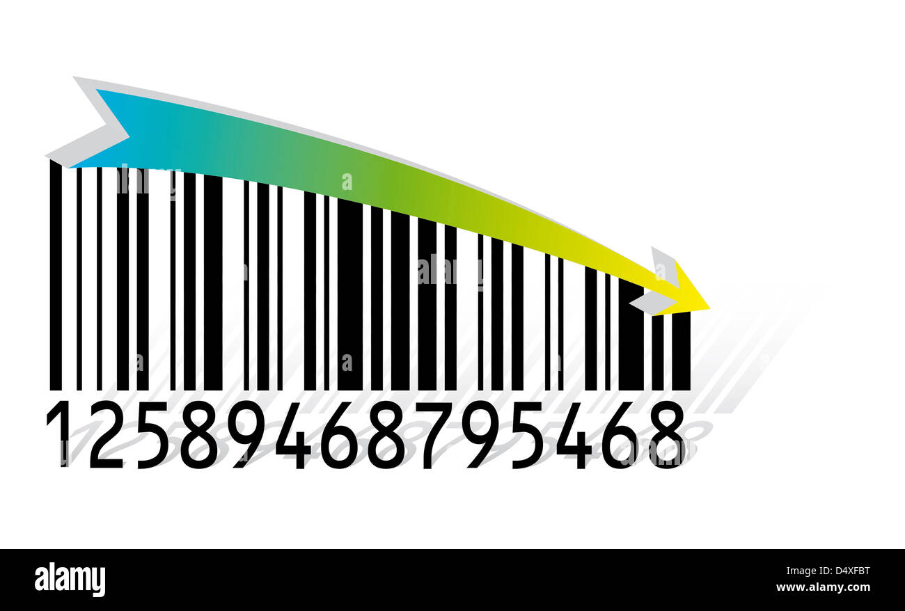 bar code with a colored arrow down Stock Photo - Alamy