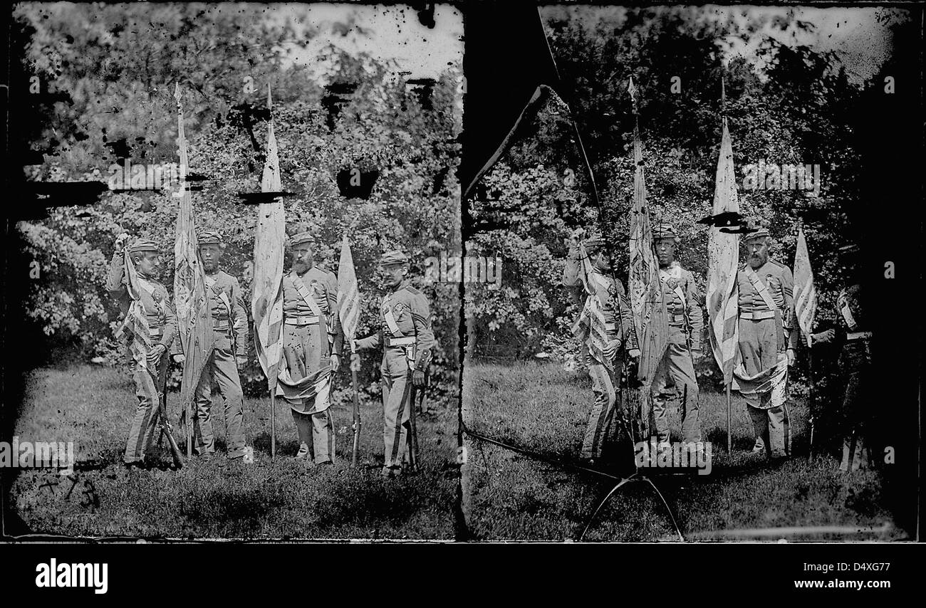 Photograph of a Civil War regimental color guard, showcasing military ...