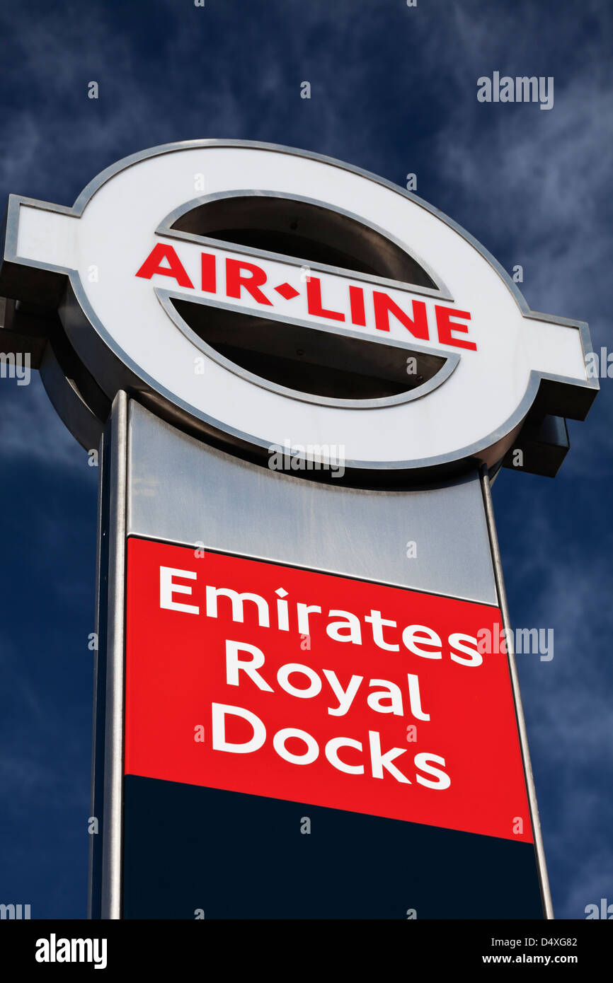 Emirates 'Air-Line' sign, Royal Victoria Docks, London, UK Stock Photo ...
