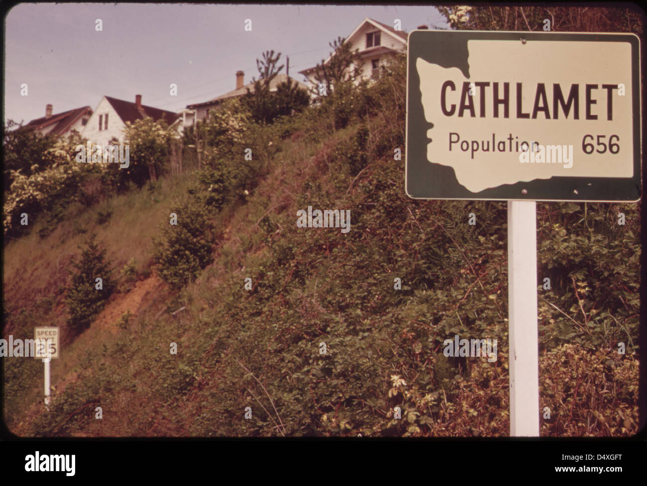 A photograph taken in May 1973 showing the town of Cathlamet ...