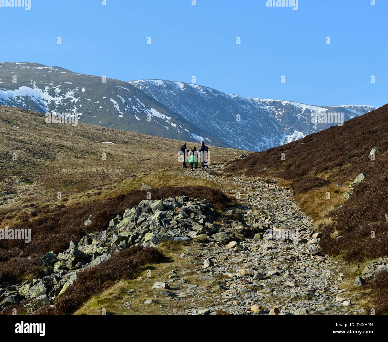 Walkers approaching Sail and Eel Crag from High Moss, Outerside. Lake ...