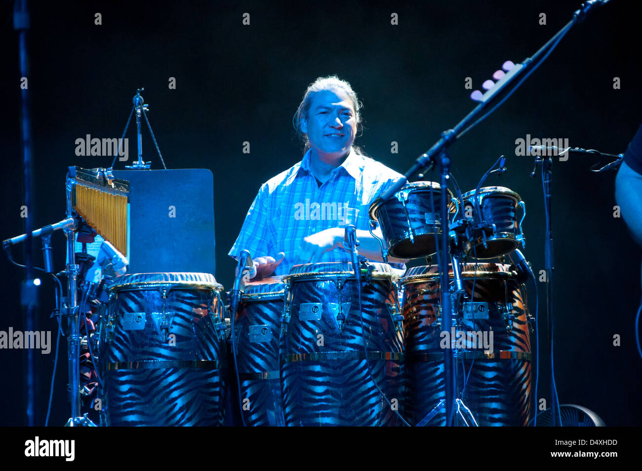 Carlos Santana's band: Raul Rekow. Carlos Santana concert Crocus City ...