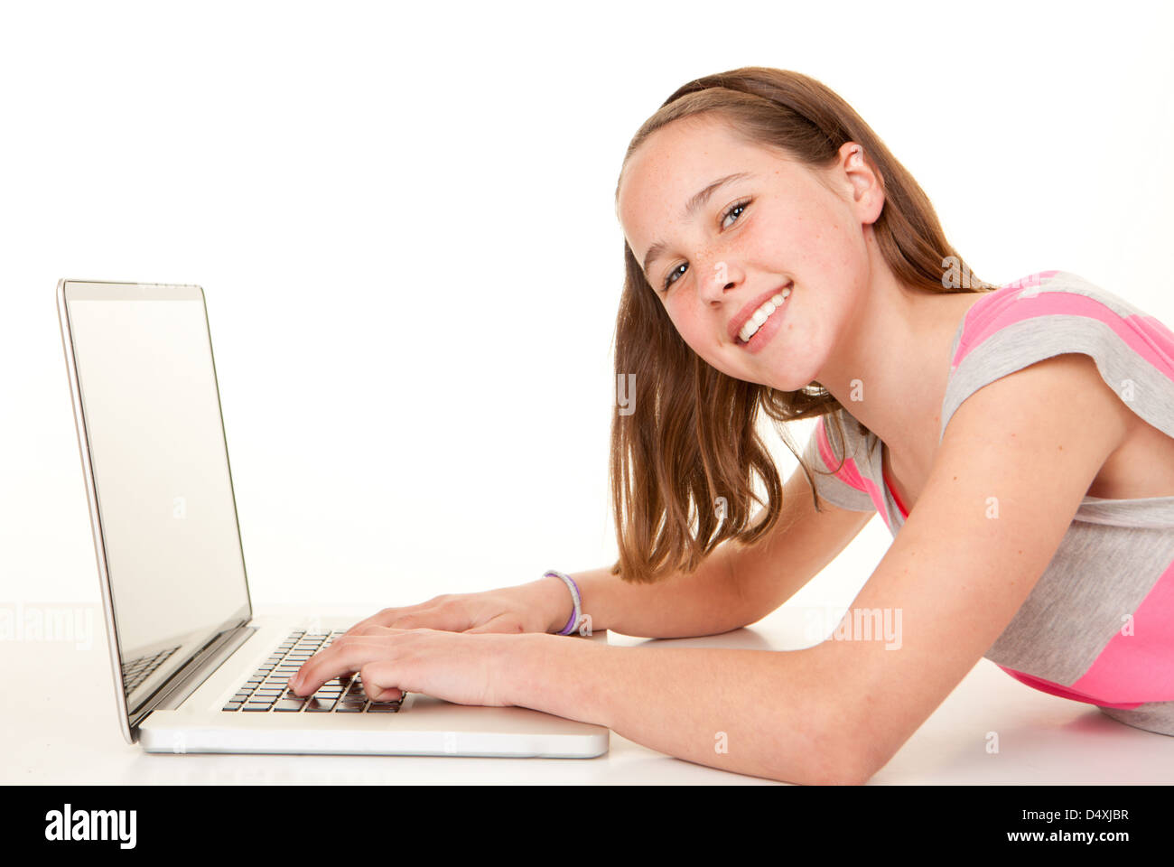 young girl on Internet laptop computer Stock Photo - Alamy