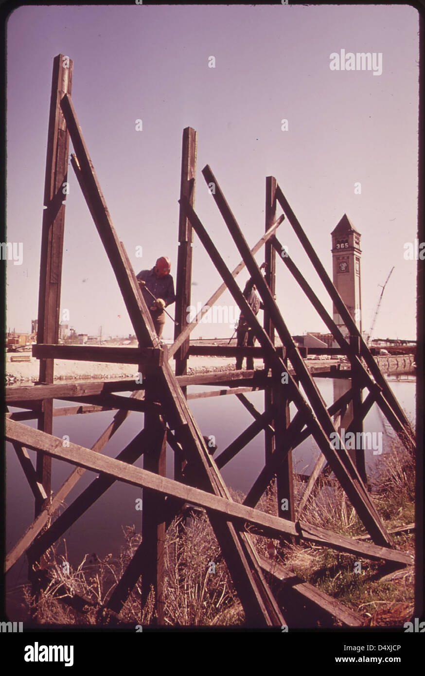 A photograph from May 1973 showing construction at the site of Expo 74 ...
