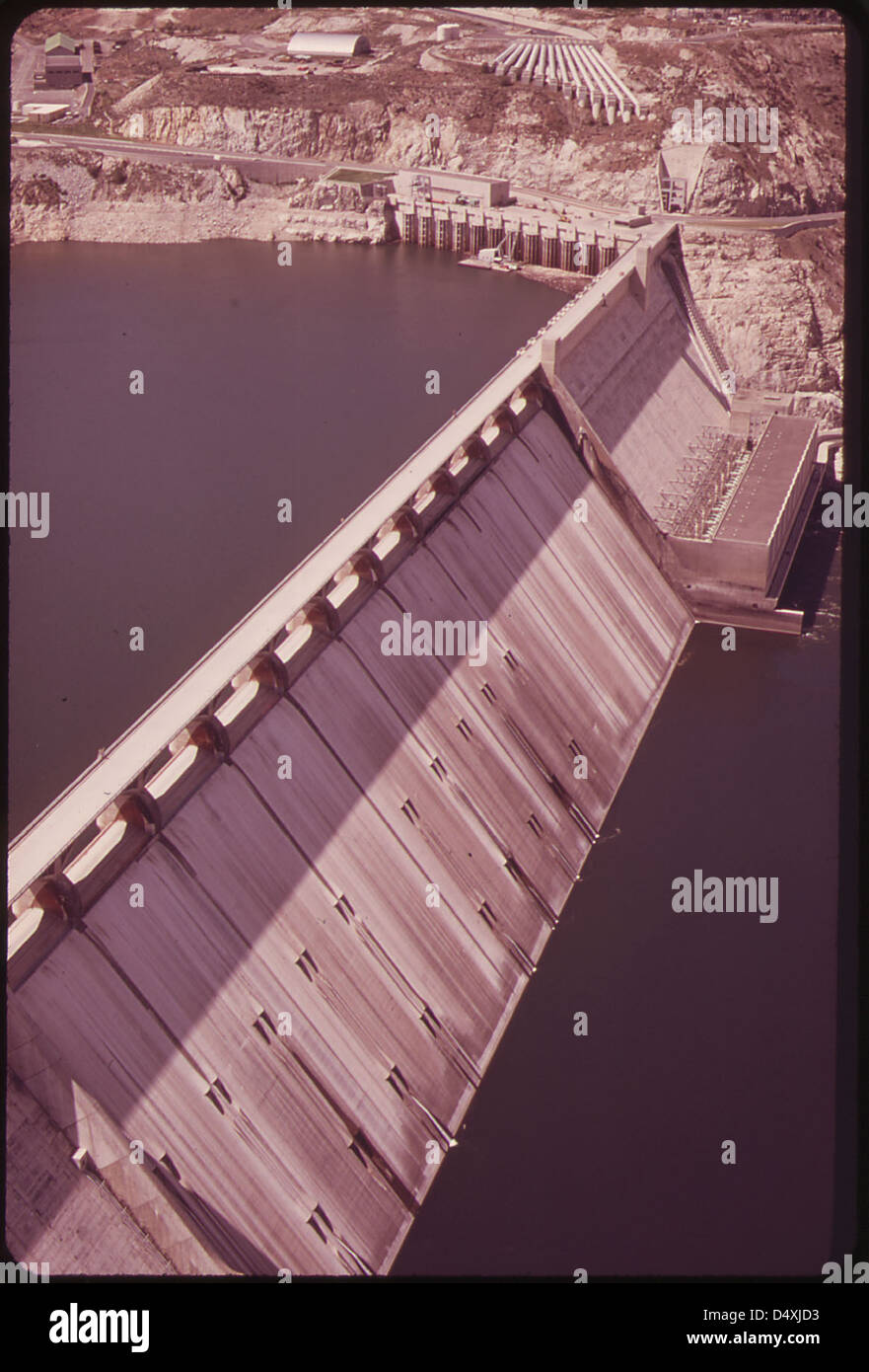 A photograph from May 1973 showcasing the Grand Coulee Dam on the ...
