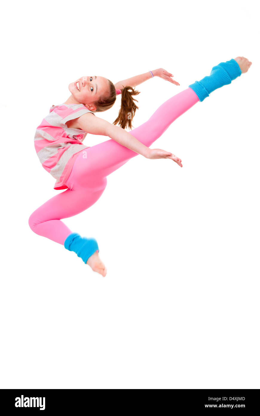 happy child or girl doing ballet jump Stock Photo - Alamy