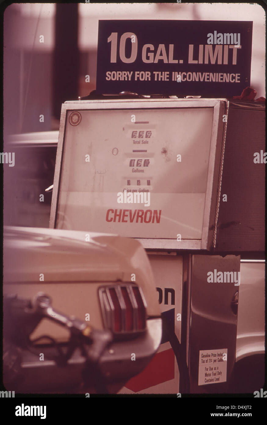 A gasoline shortage causing long lines at a gas station in June 1973 ...