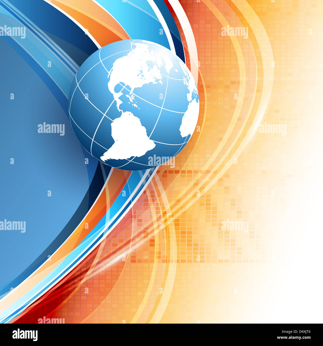 wavy lines with copy space and globe Stock Photo - Alamy