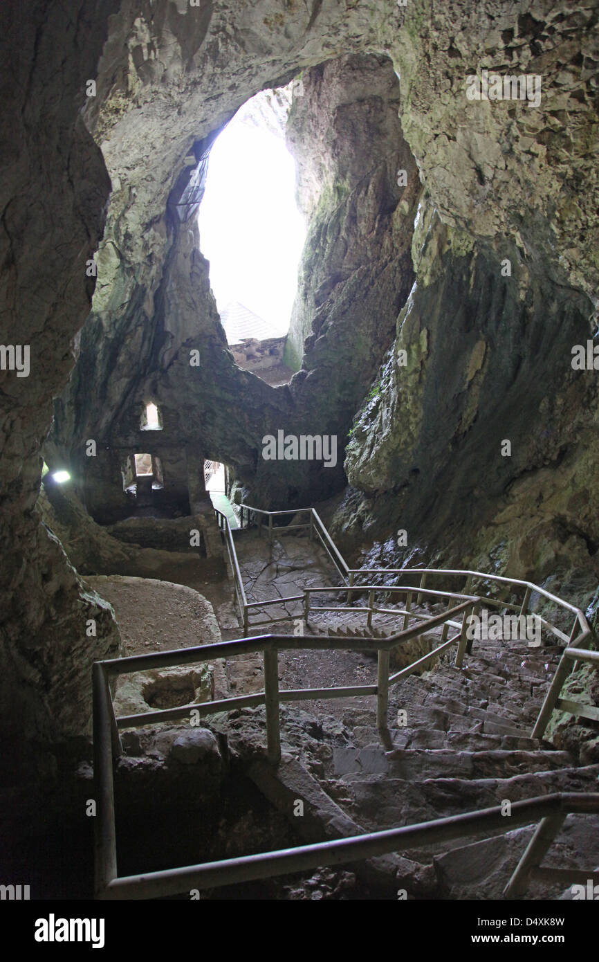 a stairwell inside stairs steps at Predjama Castle Slovenia Stock Photo ...