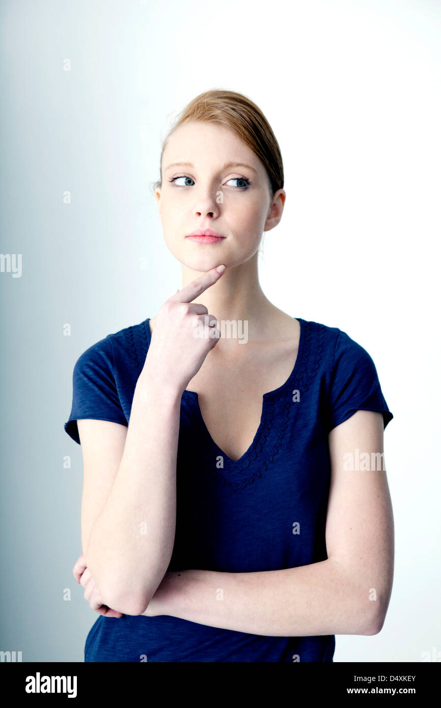 Woman thinking questioning idea hi-res stock photography and images - Alamy