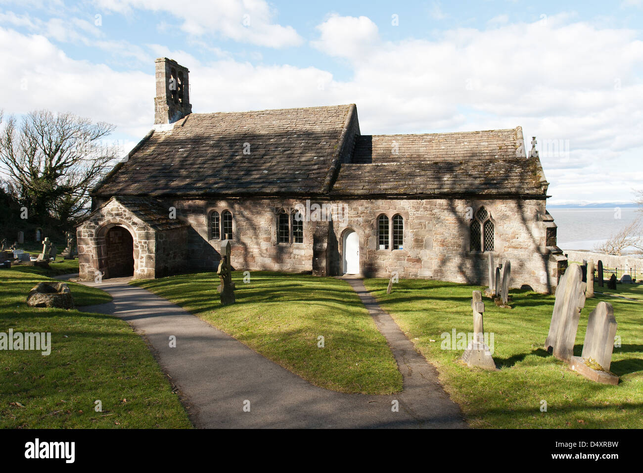Heysham Lancashire, England with a cemetery and church overlooking the ...