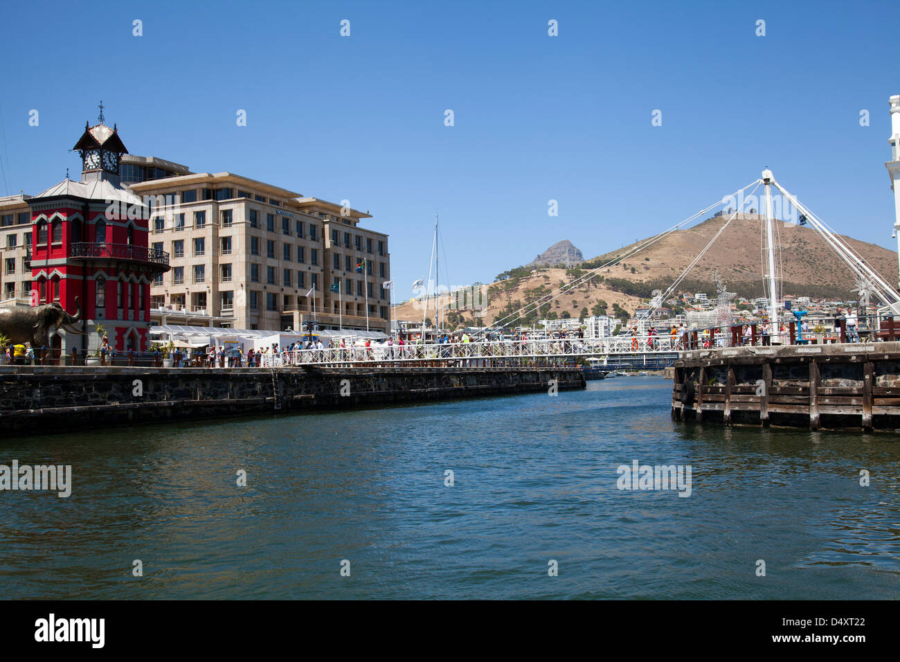 Waterfront Clock Tower Bridge in Cape Town - South Africa Stock Photo ...